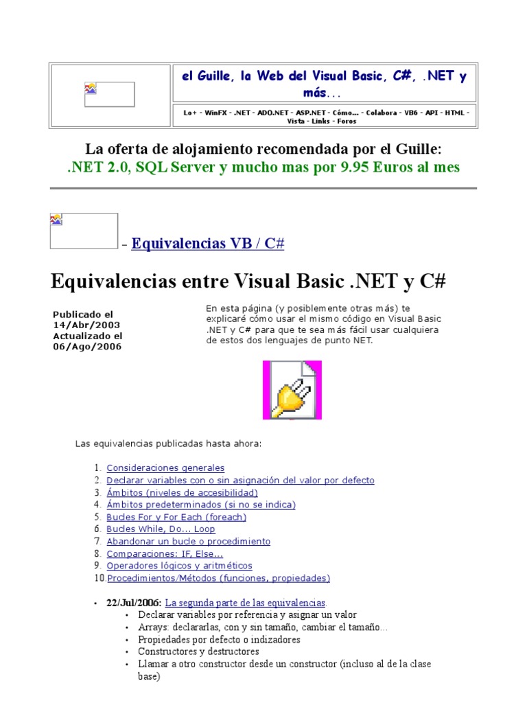 Equivalencias VB - Net y C# | PDF | C Sharp (lenguaje de programación) | Básico