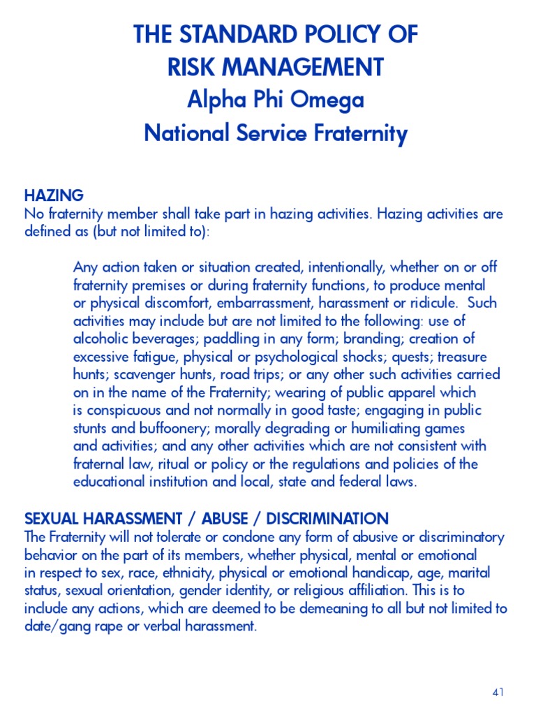 Alpha Phi Omega Risk Management Policy | PDF | Fraternities And ...