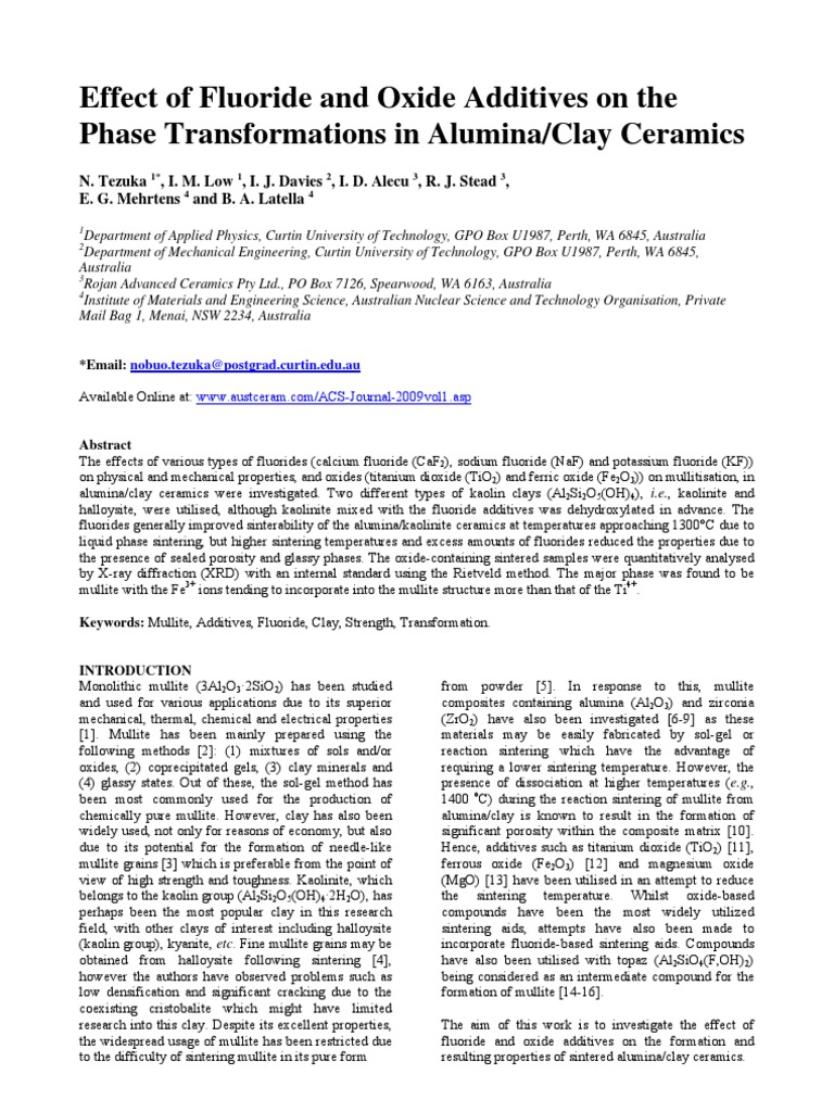 Effect of Fluoride and Oxide Additives On The Phase Transformations in ...