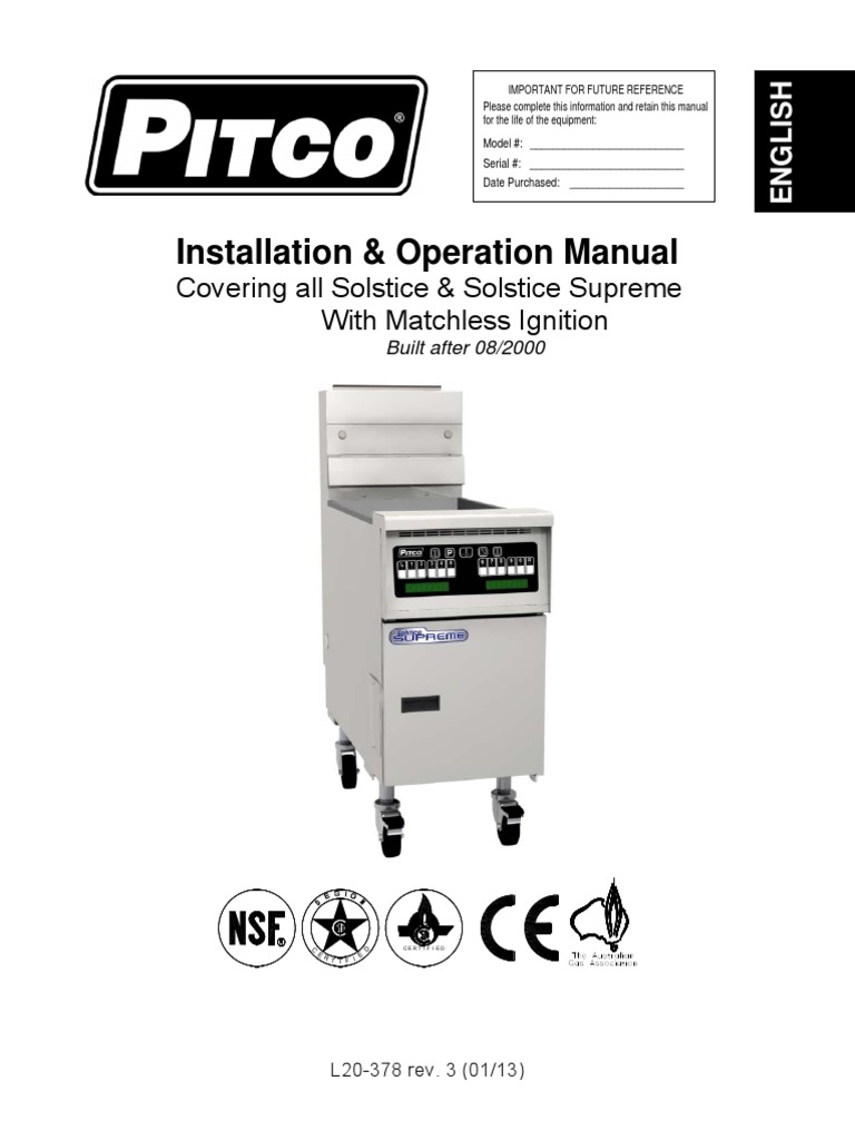 Pitco Fryer | PDF | Ventilation (Architecture) | Thermostat