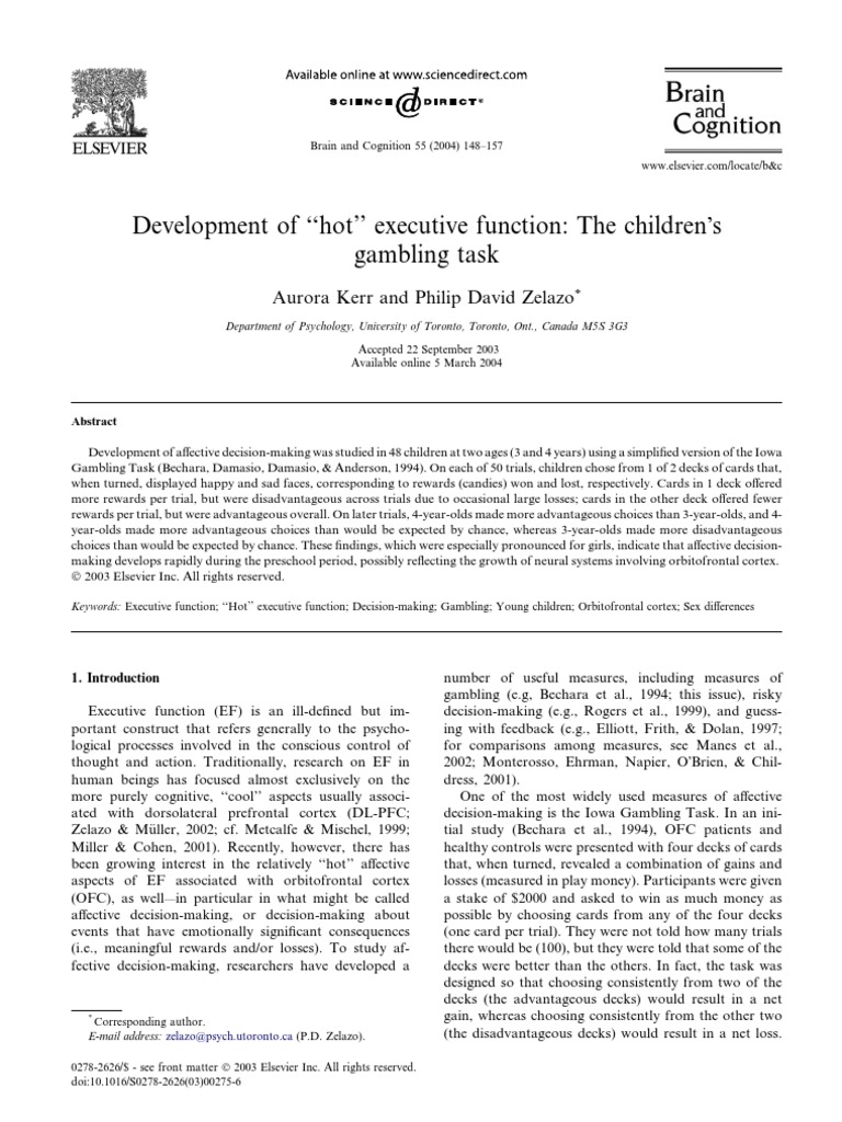 Kerr y Zelazo 2004 - Desarrollo - Funciones - Ejecutivas - Ni - Os PDF | PDF | Executive ...