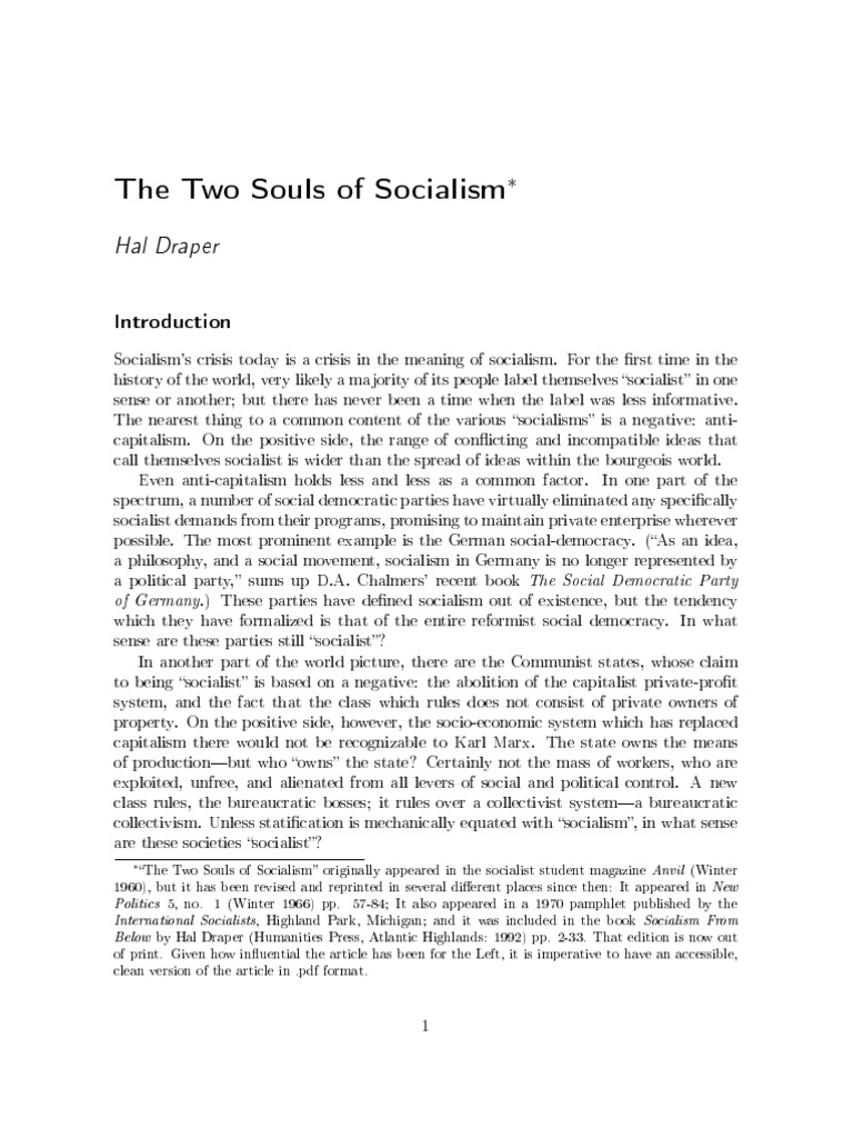 The Two Souls of Socialism - Hal Draper | PDF | Social Democracy ...