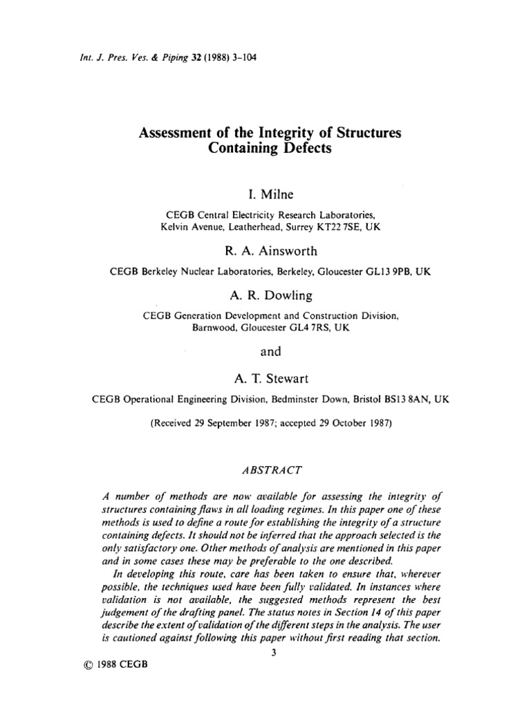 Assessment of The Integrity of Structures Containing Defects R6 | PDF
