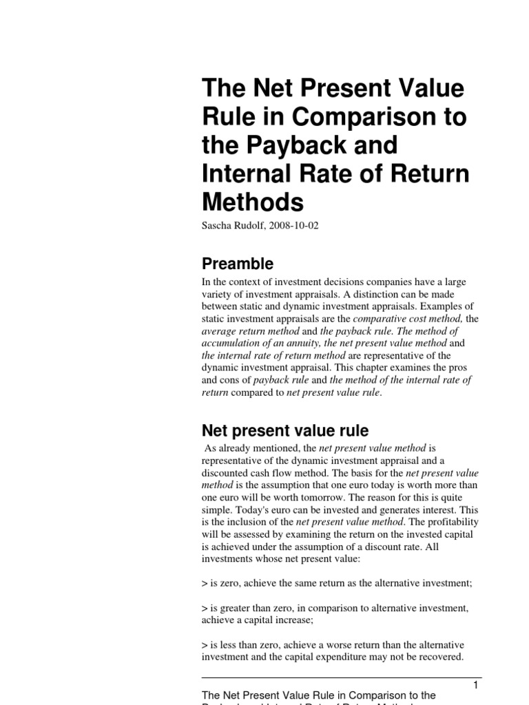 NPV vs Payback: Investment Decision Guide | PDF | Net Present Value ...