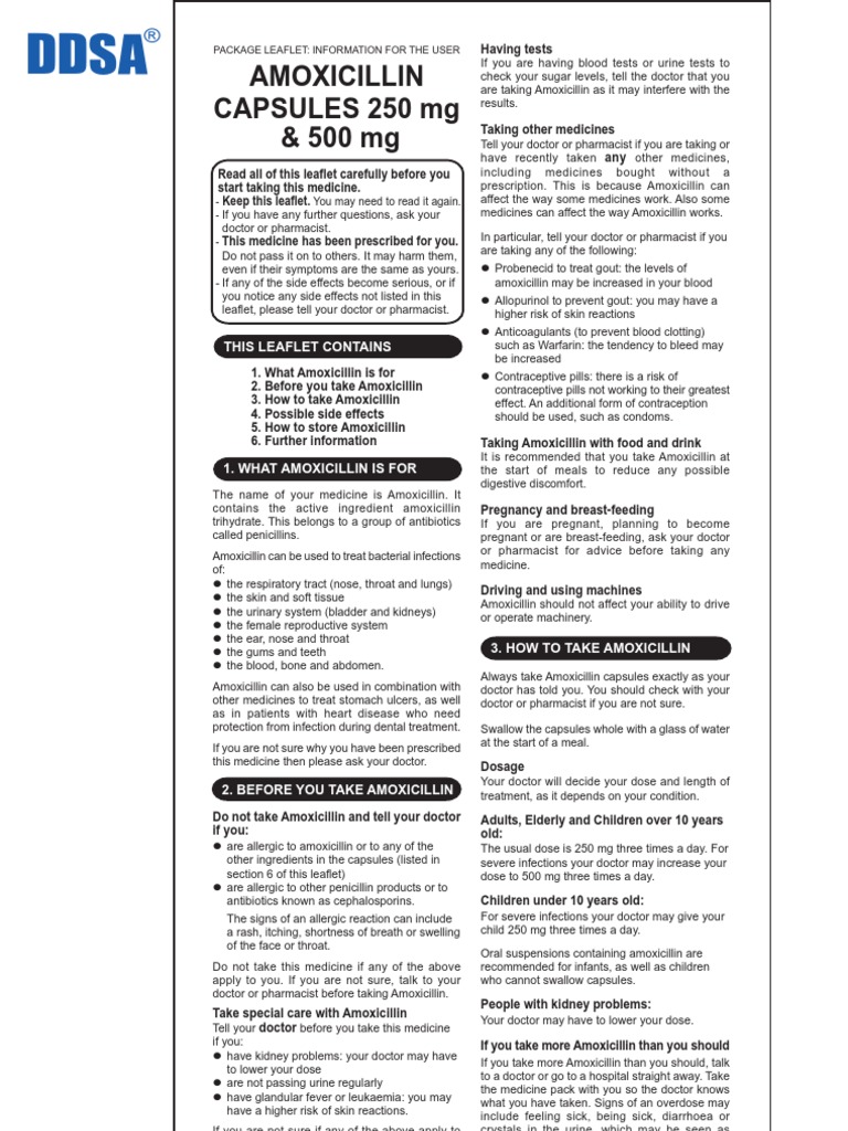 Amoxicillin CAPSULES 250 MG & 500 MG: This Leaflet Contains | PDF