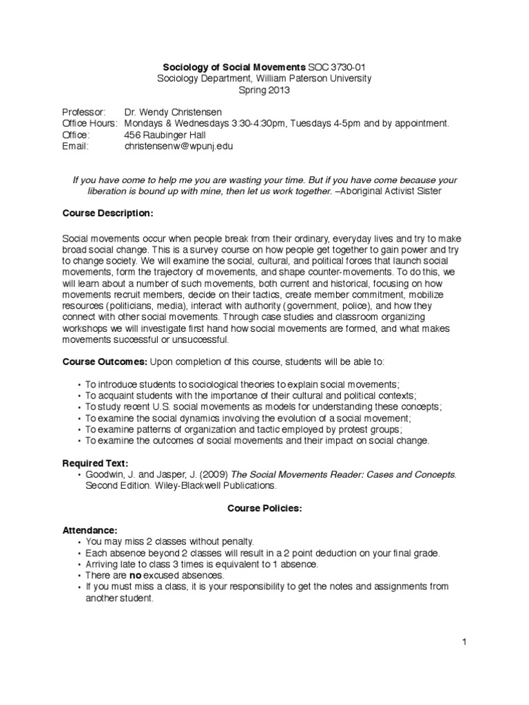 Social Movements Course Syllabus | PDF | Social Movements | Sociology