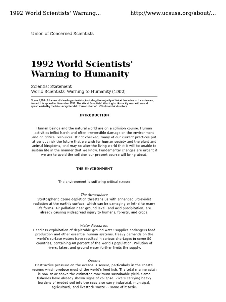 1992 World Scientists' Warning To Humanity | PDF | Deforestation | Earth