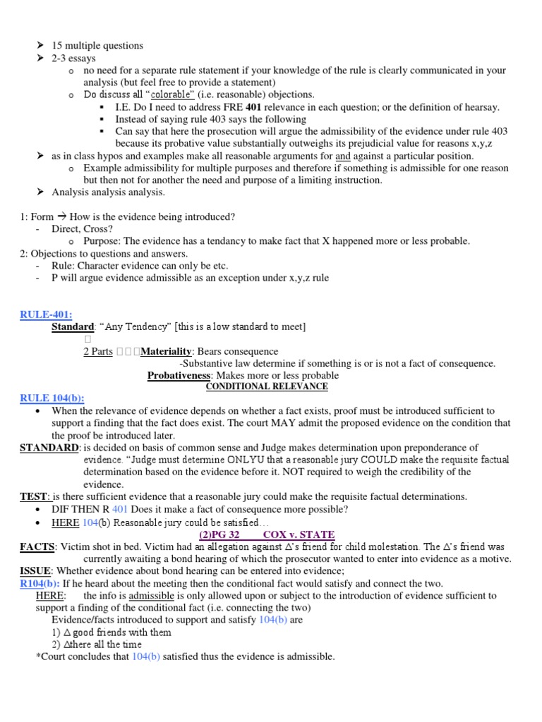 Evidence Outline | PDF | Confrontation Clause | Evidence (Law)