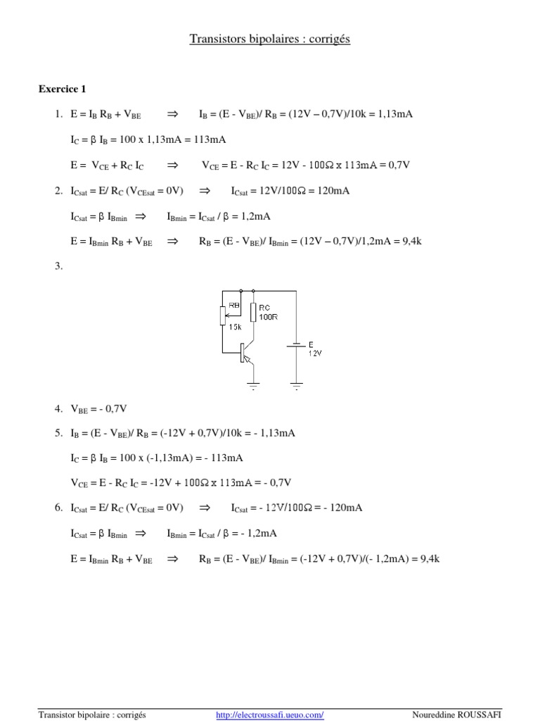 Corrigés d'exercices sur transistors | PDF
