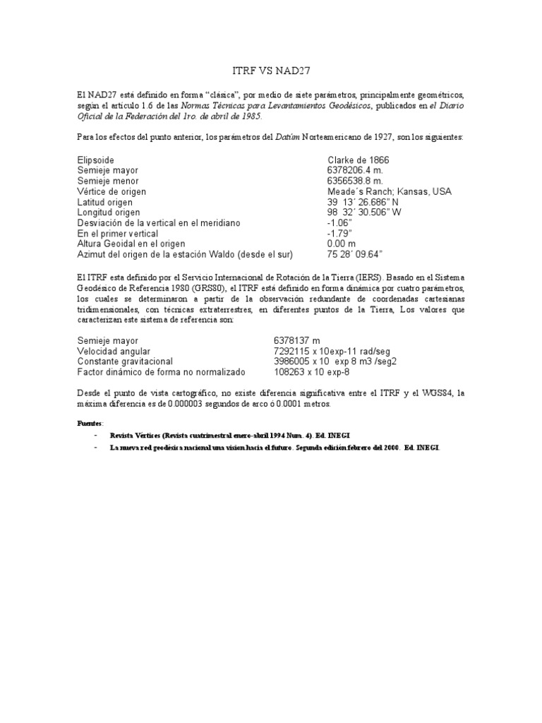 Itrf Vs Nad27 | PDF
