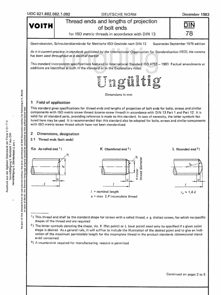 Din 78 Thread Ends and Lengths | PDF