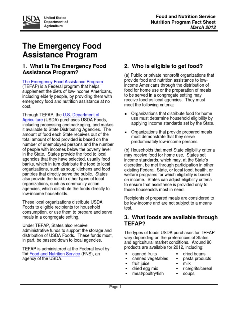 The Emergency Food Assistance Program | PDF
