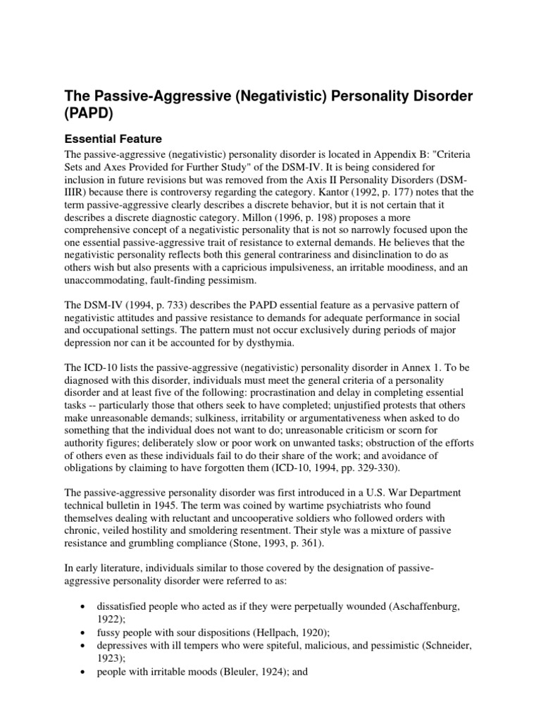 Passive Aggressive Personality Disorder