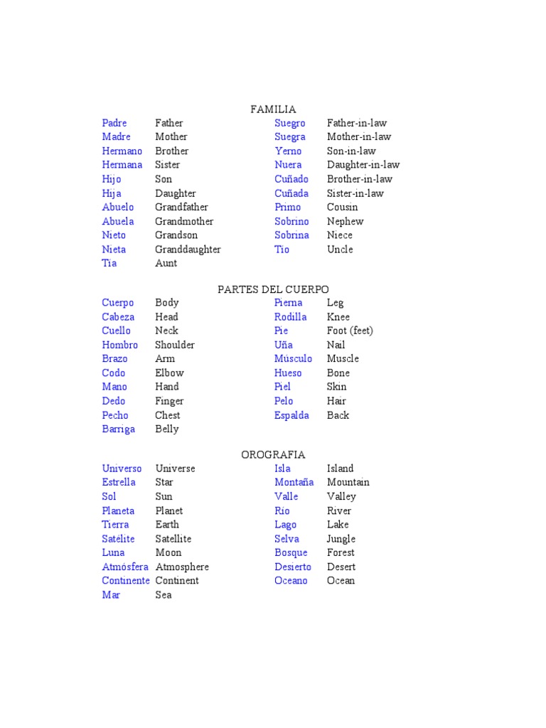 Vocabulario Bilingüe: Español-Inglés | PDF | Naturaleza