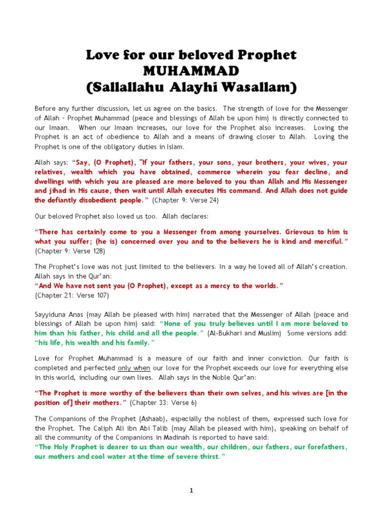 Love For Our Beloved Prophet Muhammad Pdf Sahabah Muhammad