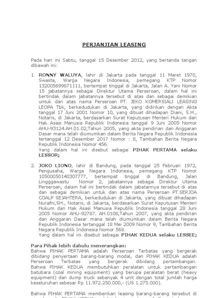 Inilah 12+ Contoh Surat Perjanjian Leasing Terbaru | Buat Contoh Surat ...