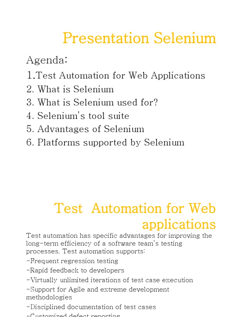 Selenium Presentation | PDF | Selenium (Software) | Hypertext Selenium Presentation | PDF | Selenium (Software) | Hypertext