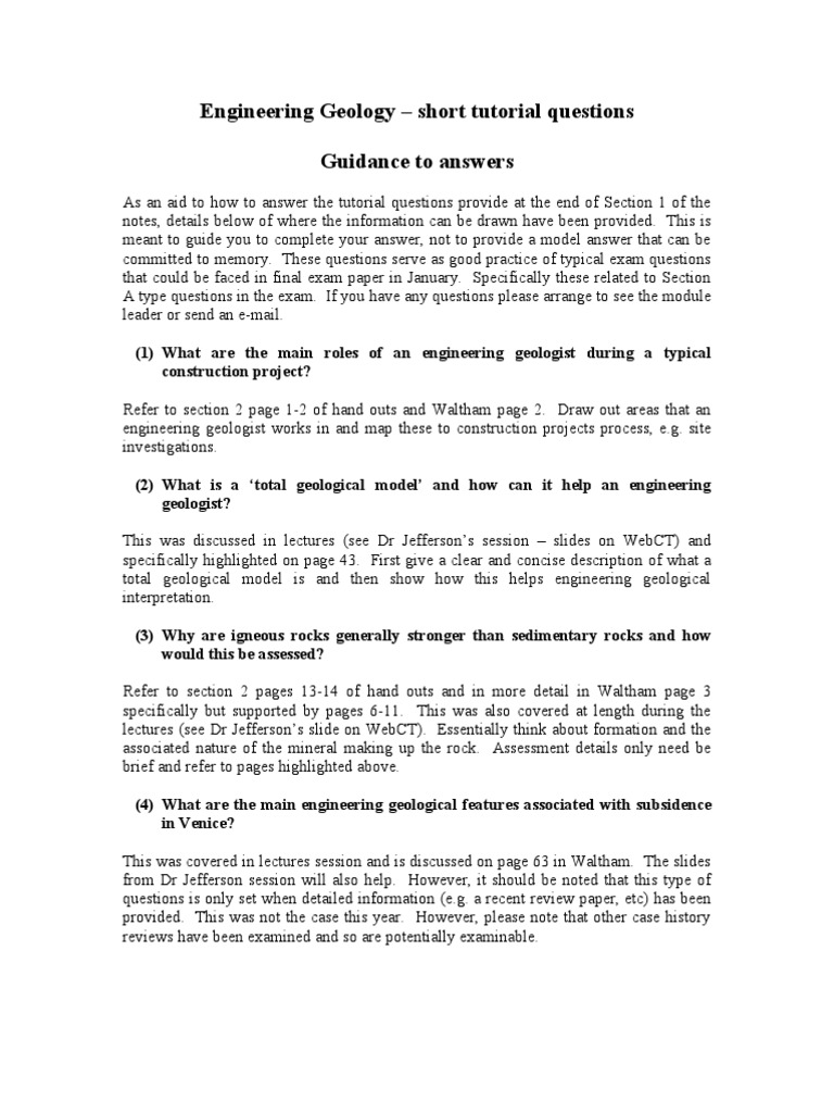 Tutorial Engineering Geology | PDF | Geology | Rock (Geology)