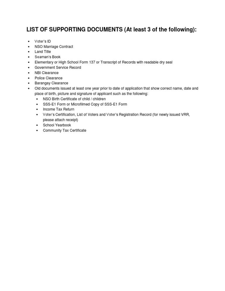 List of Supporting Documents | PDF