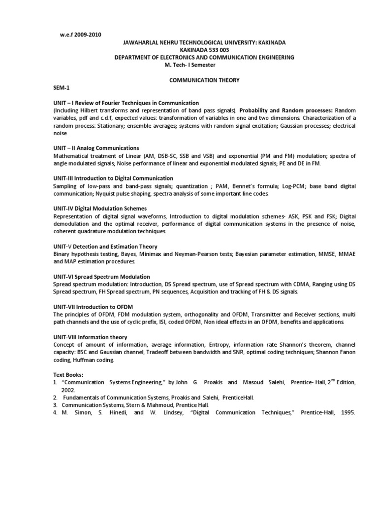M Tech C&SP 1st Sem Jntuk Syllabus | PDF | Microcontroller | Modulation