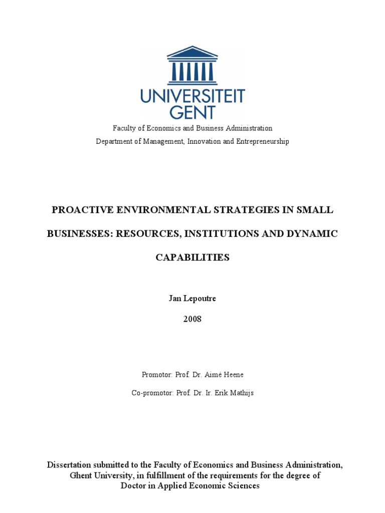 Proactive Environmental Strategies in Small Businesses: Resources ...