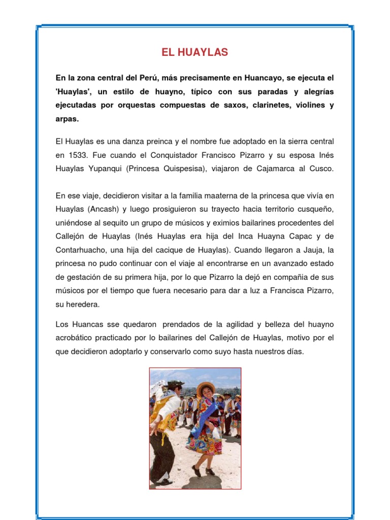 Historia y características del Huaylas | PDF | Francisco Pizarro | Bailes