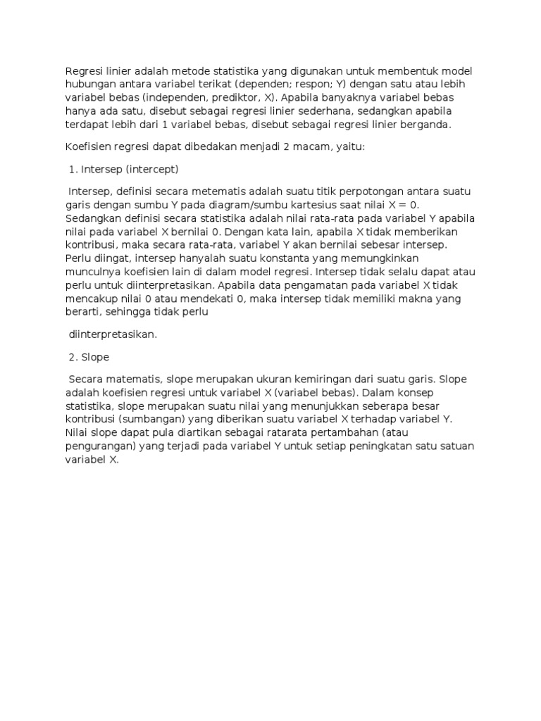 Regresi Linear, Intercept, Dan Slope | PDF