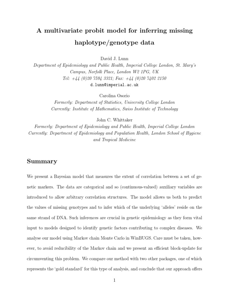 A Multivariate Probit Model For Inferring Missing Haplotype/genotype Data | PDF | Haplotype ...