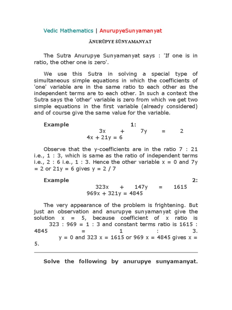 Vedic Mathematics | PDF | Breathing | Multiplication