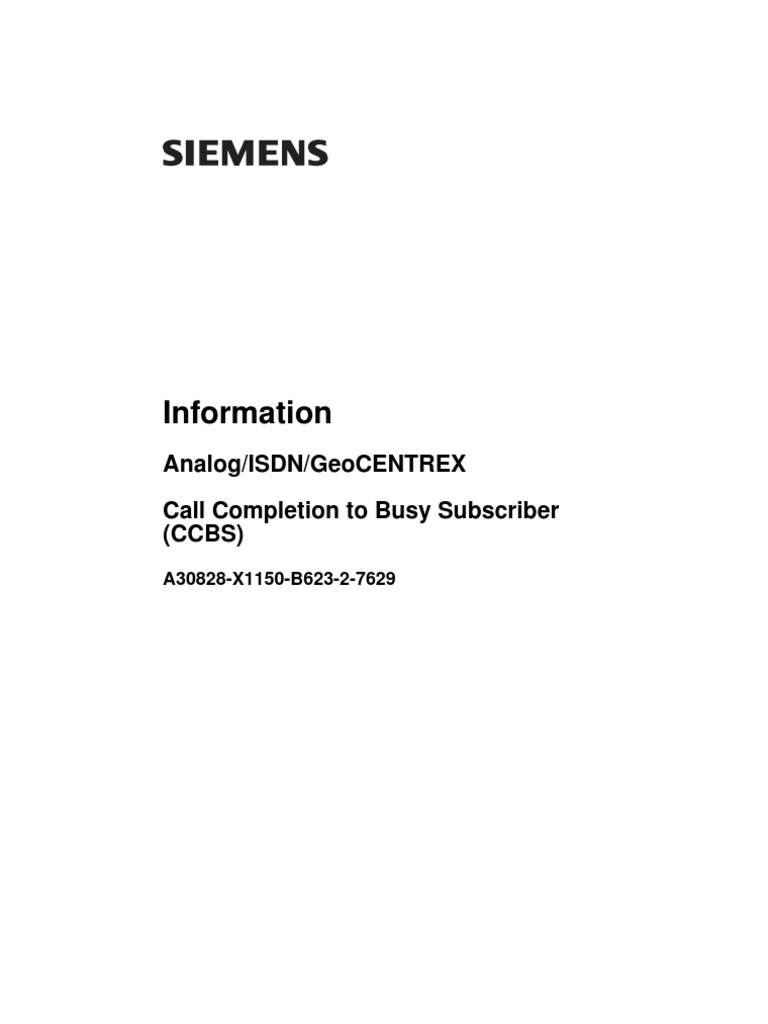 Information: Analog/Isdn/Geocentrex Call Completion To Busy Subscriber (CCBS) | PDF | Oral ...