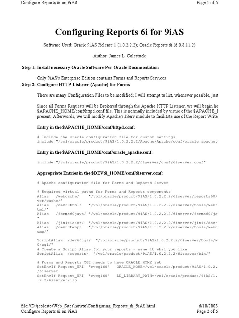 Configuring Reports 6i For 9iAS | PDF | Oracle Database | Apache Http Server