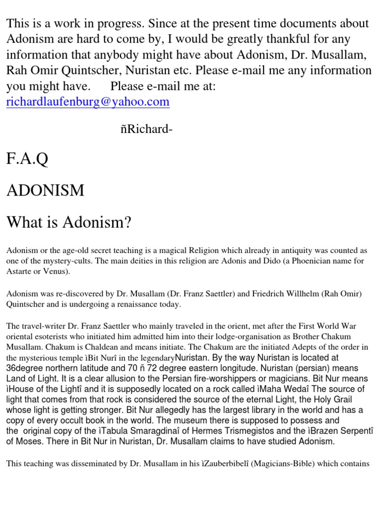 F.A.Q Adonism What Is Adonism? | PDF | Mythology | Religion And Belief