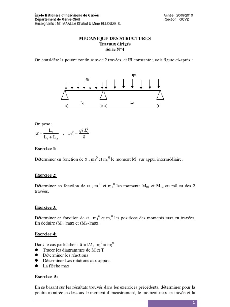Exercices sur poutres continues et moments | PDF | Sciences et ...