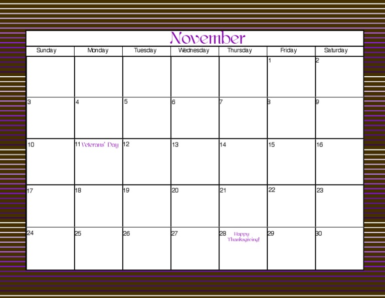 November Free Printable Calendar | PDF