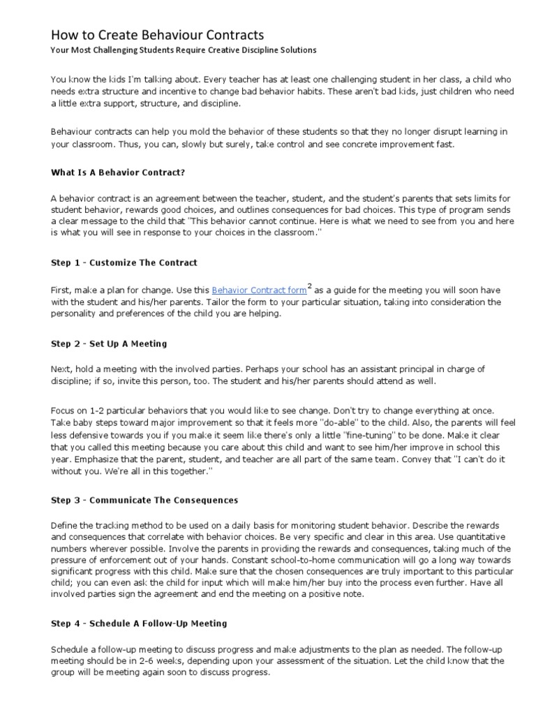 Creating Effective Behavior Contracts | PDF | Classroom Management ...