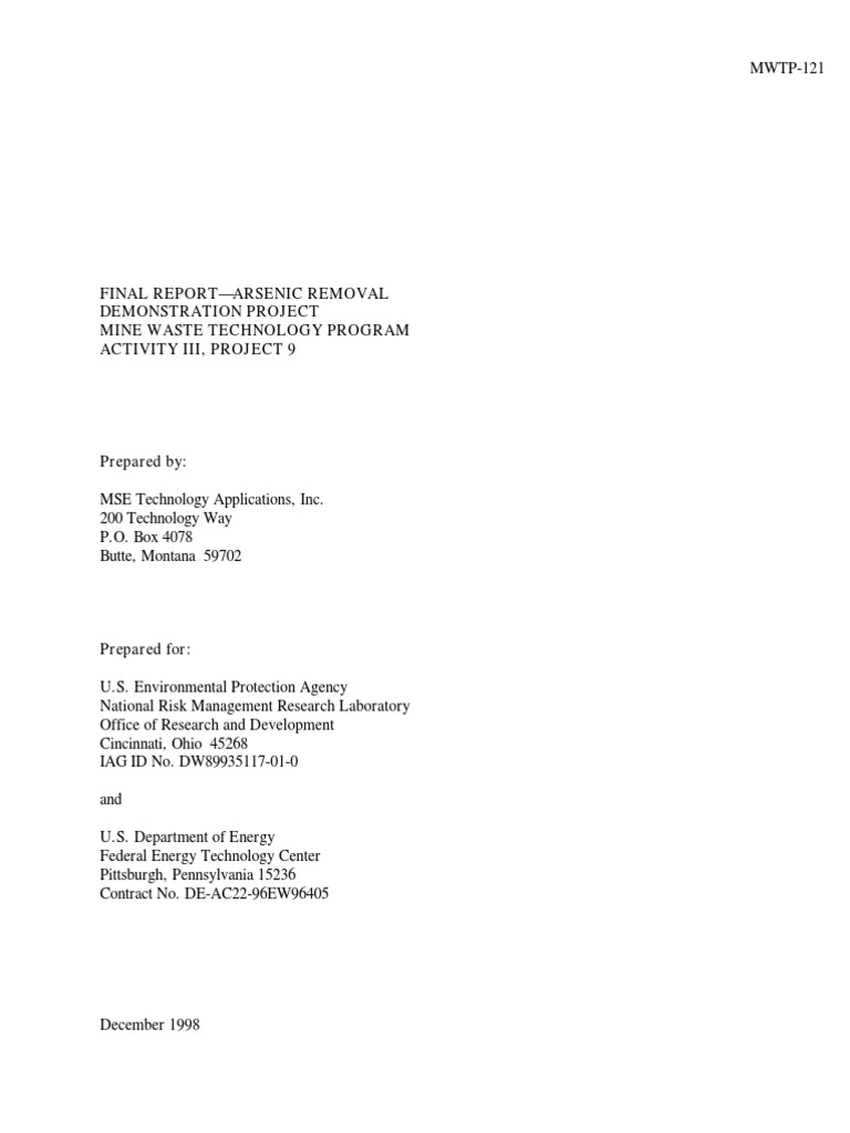 Arsenic Removal EPA-Technology (BDAT) | Download Free PDF | Arsenic ...