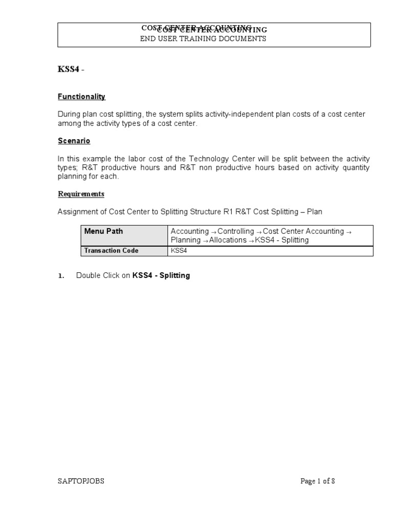 KSS4 Cost Center Splitting Guide | PDF | Cost | Software Engineering