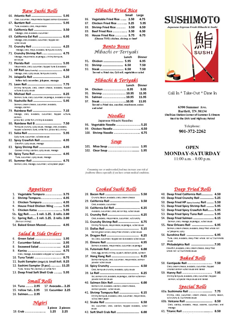 Sushi Moto Menu | PDF | Sushi | Cuisine