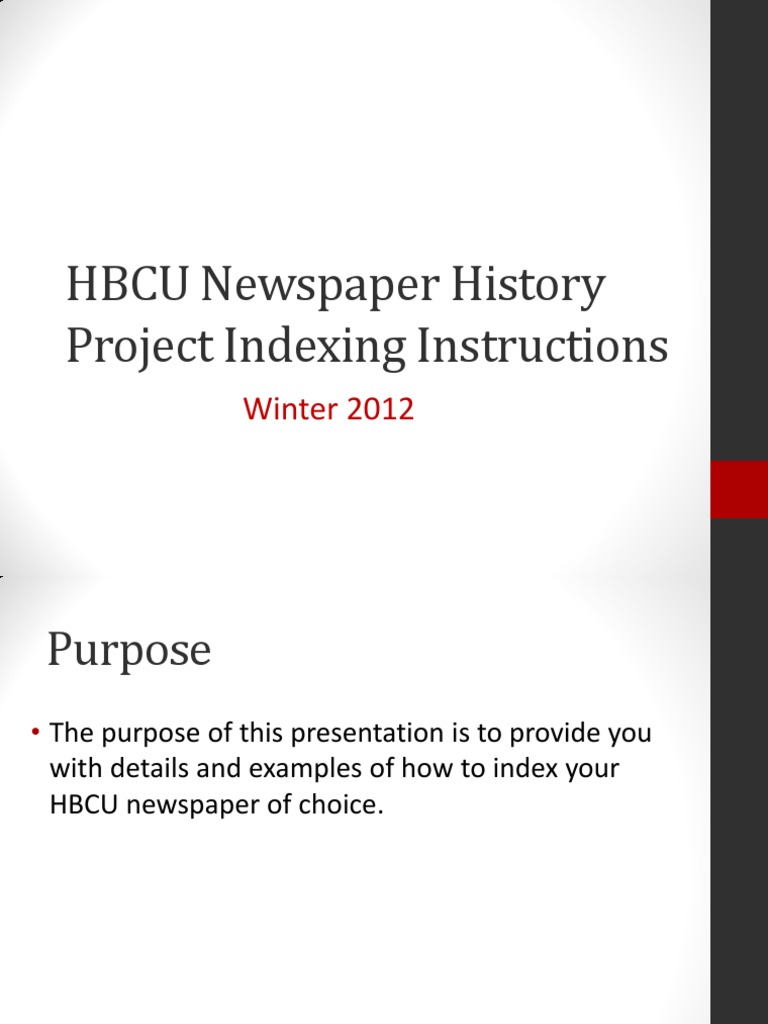 HBCU Newspaper Indexing Instructions | PDF | Genealogy | Spreadsheet