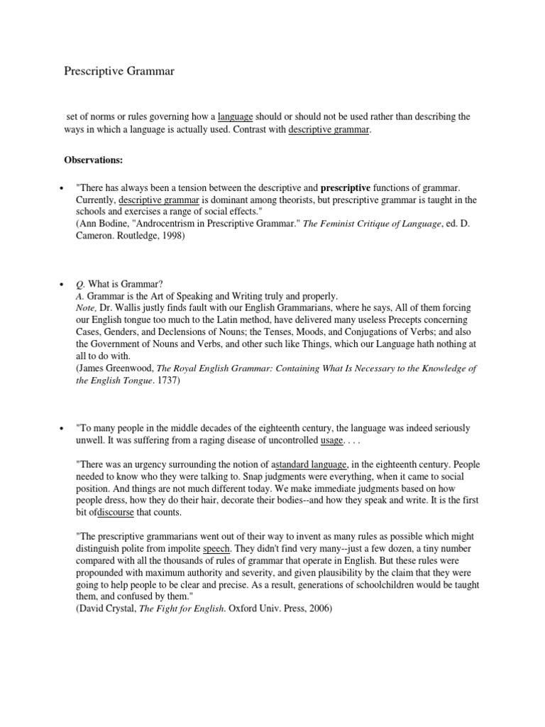 Prescriptive Grammar | PDF | Grammar | Linguistics