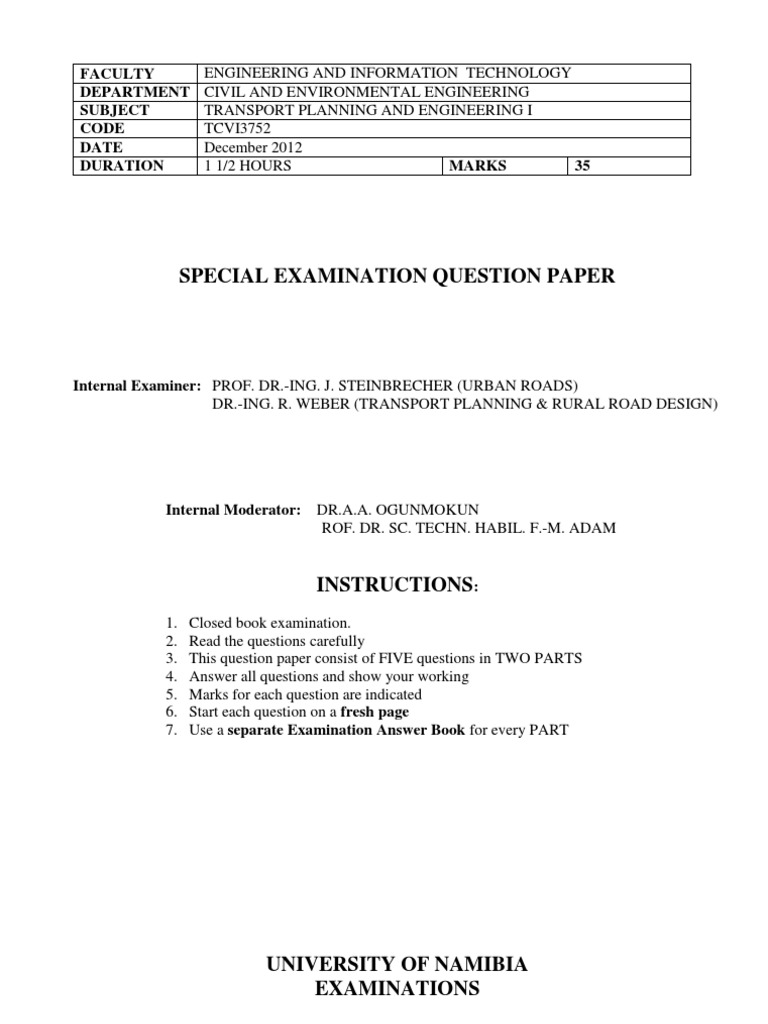 Special EXAM Transport Engineering | PDF | Traffic | Road Transport