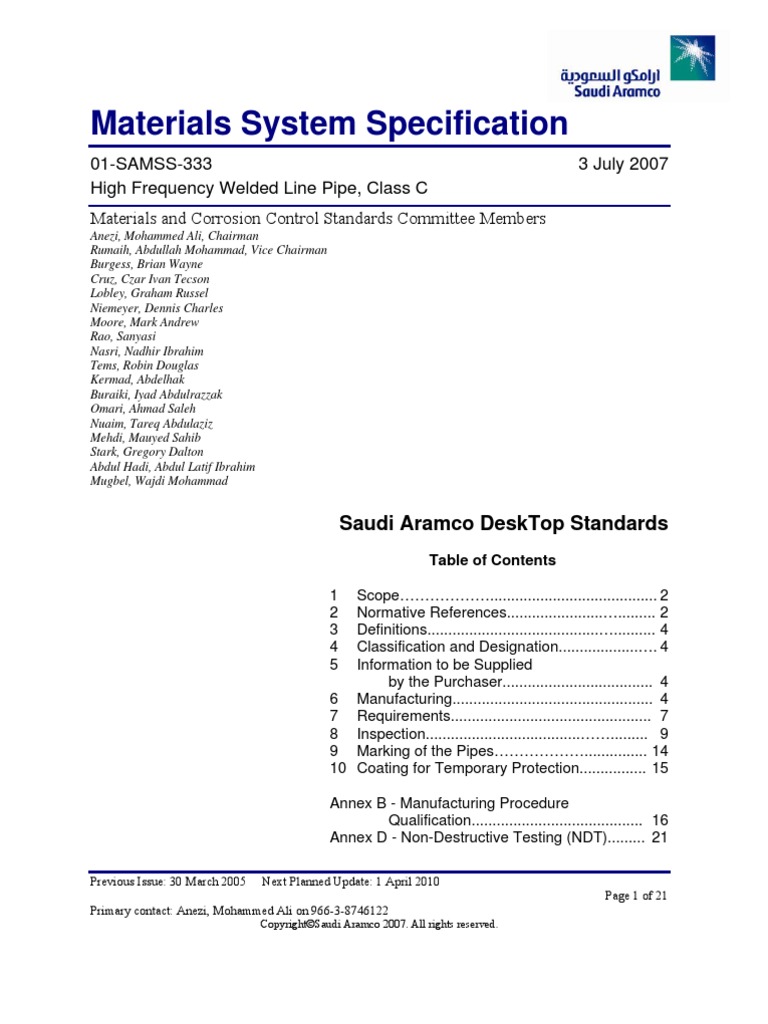 ARAMCO Material Specification | PDF | Nondestructive Testing | Pipe ...