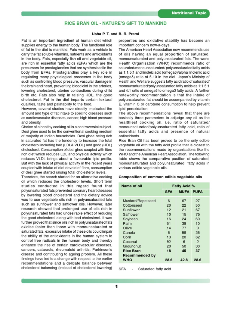 Rice Bran Oil - Natures Gift To Mankind | PDF | Cooking Oil ...