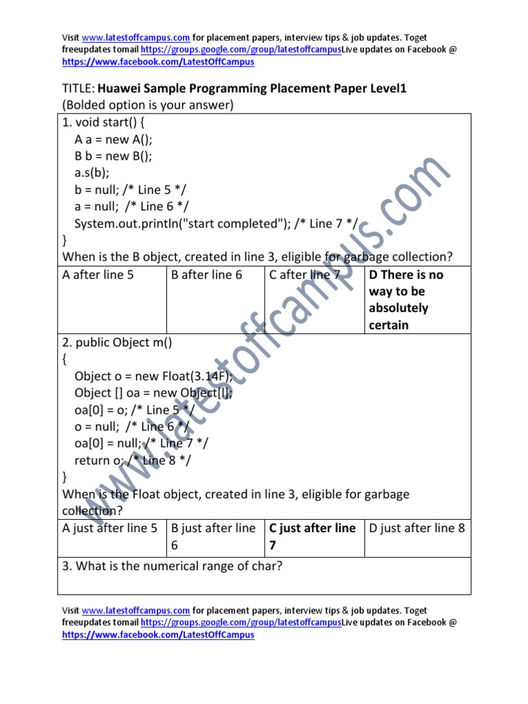 Huawei Sample Prograamming Placement Paper Level1 | PDF | C (Programming Language) | C Sharp ...