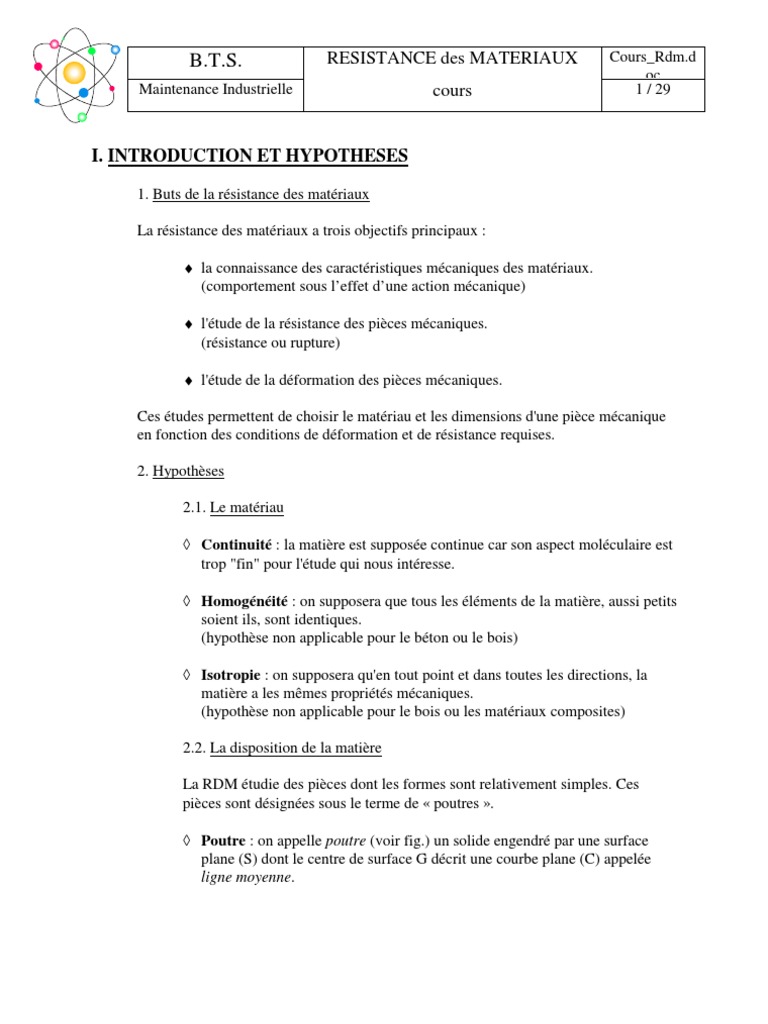 Cours Mecanique RDM BTS | PDF | Résistance des matériaux | Contrainte de cisaillement