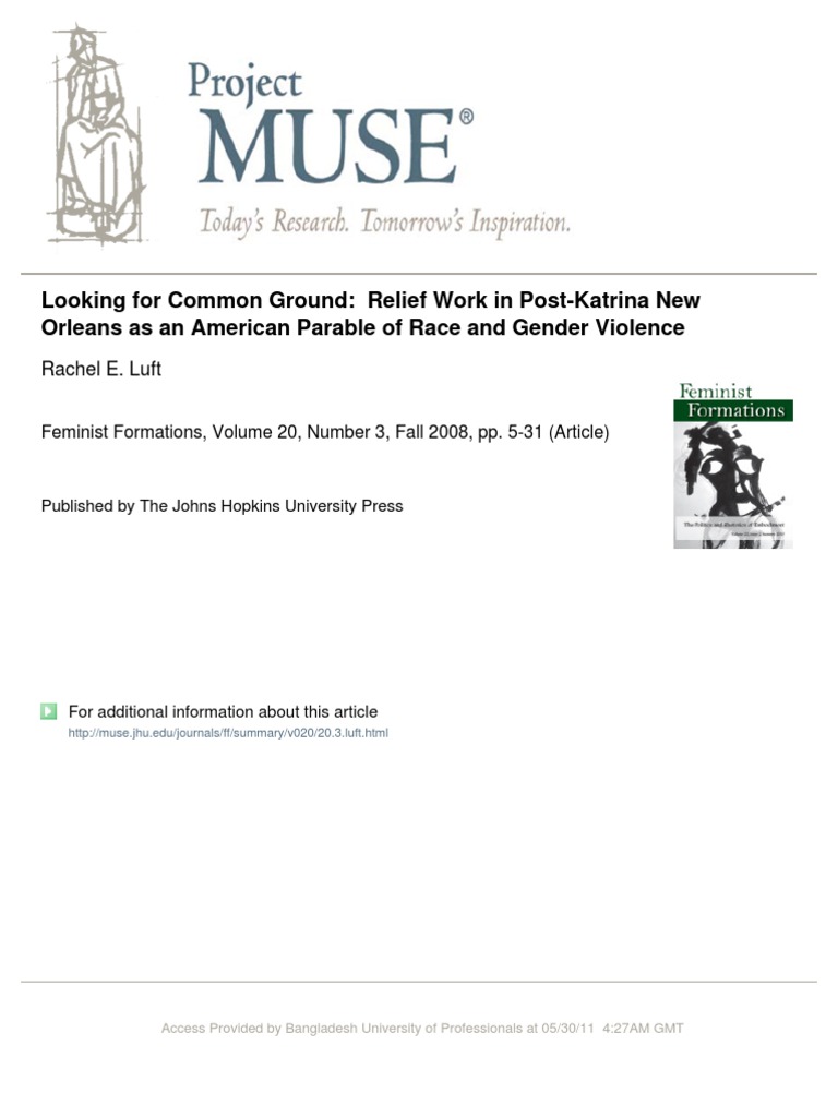 Looking For Common Ground: Relief Work in Post-Katrina New Orleans As ...