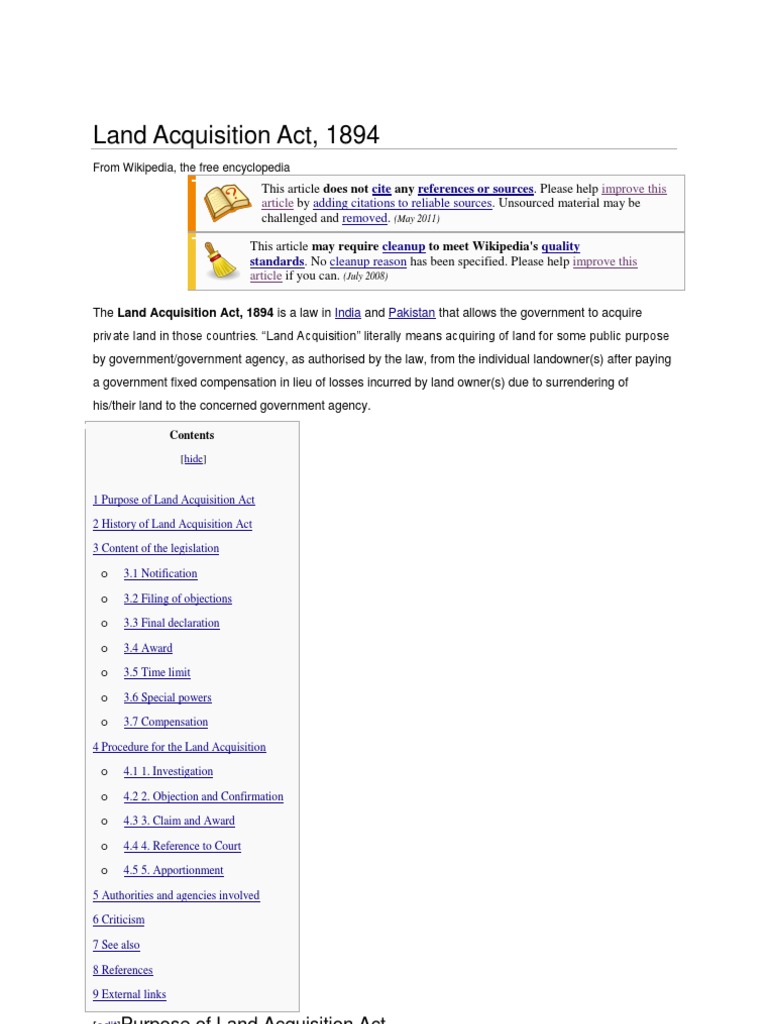 Purpose of Land Acquisition Act | PDF | Eminent Domain | Leasehold Estate