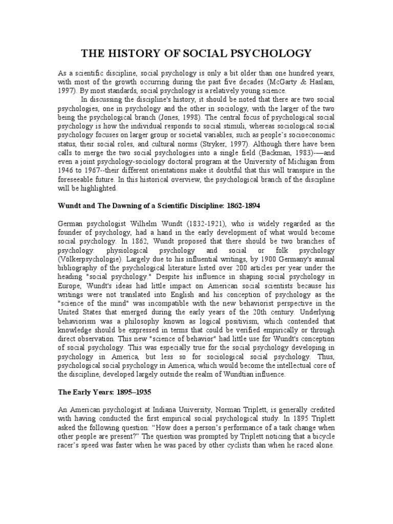 The History of Social Psychology | PDF | Social Psychology | Psychology