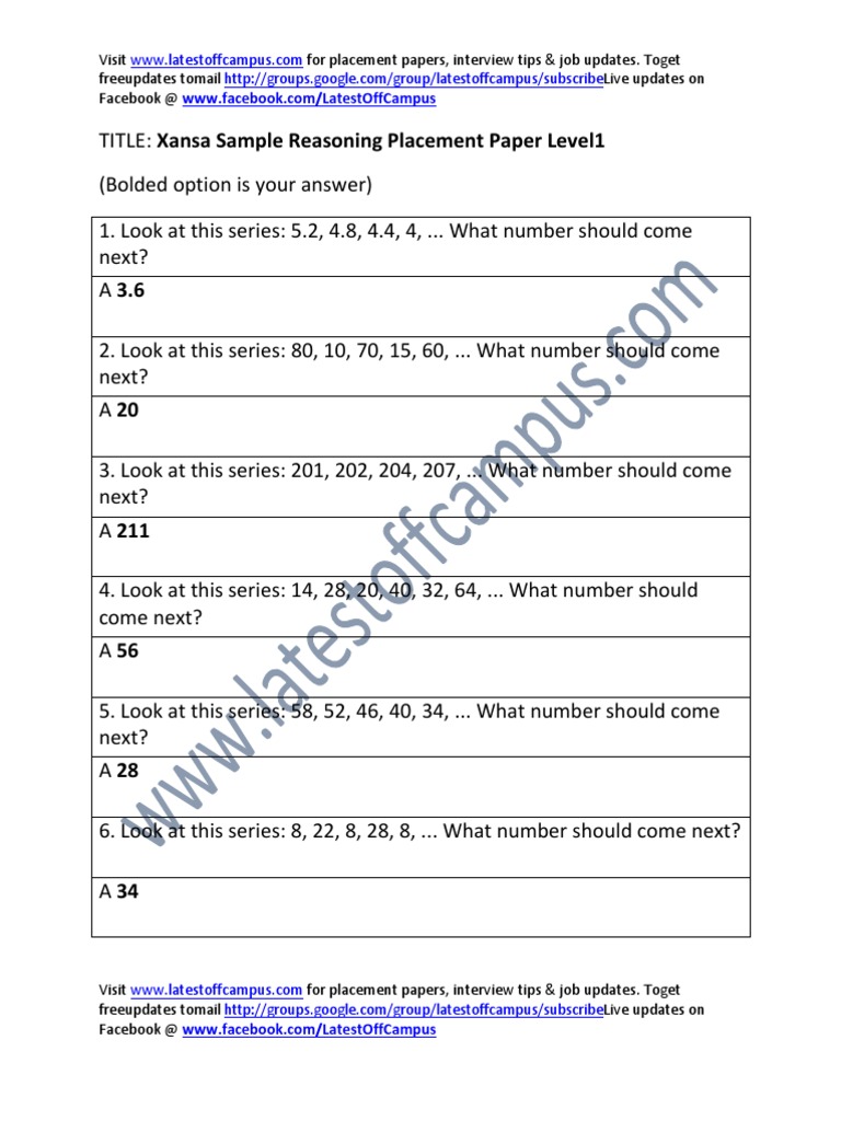 Xansa Sample Reasoning Placement Paper Level1 | PDF | Nature