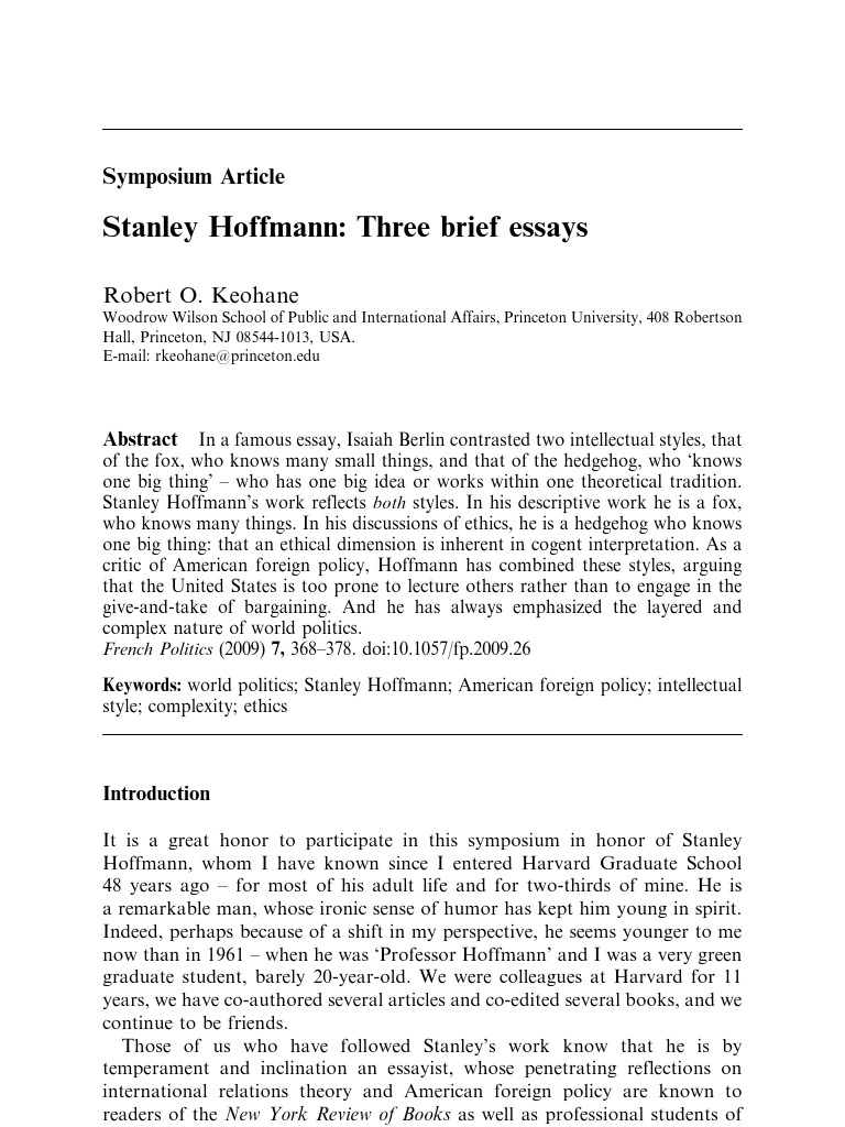 Stanley Hoffmann | Download Free PDF | International Relations | Human Rights
